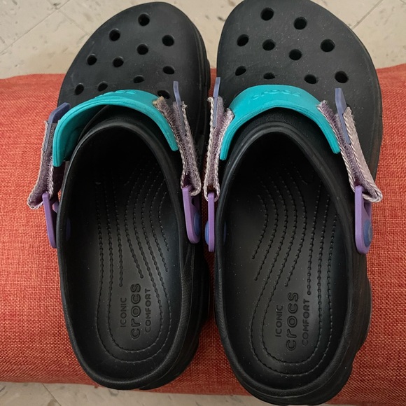 CROCS | Shoes | Crocs Black And Blue Sandals With Perforated Design ...